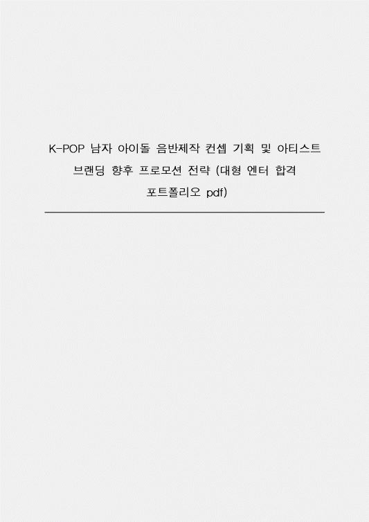 K-POP 남자 아이돌 음반제작 컨셉 기획 및 아티스트 브랜딩 향후 프로모션 전략 (대형 엔터 합격 포트폴리오 pdf)