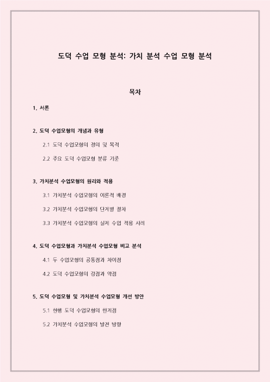 도덕 수업 모형 분석: 가치 분석 수업 모형 분석
