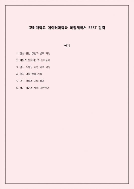 고려대학교 데이터과학과 학업계획서 BEST 합격