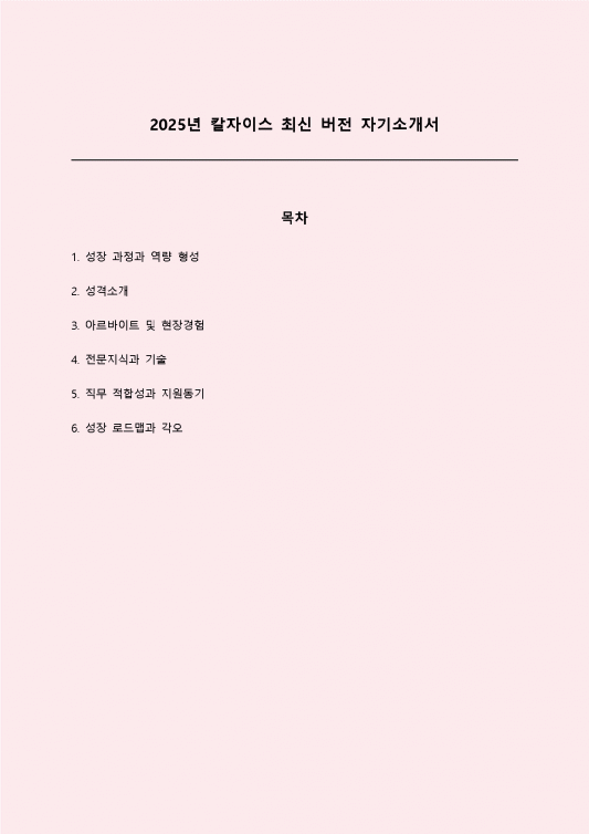 2025년 칼자이스 최신 버전 자기소개서