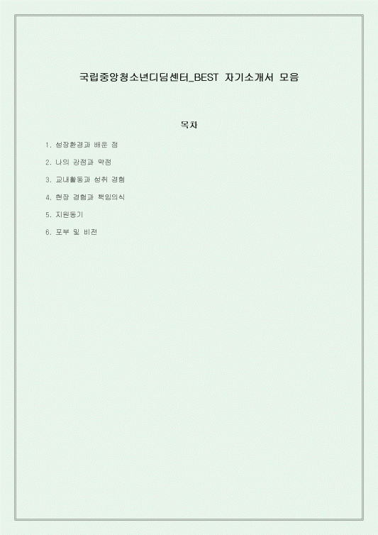 국립중앙청소년디딤센터_BEST 자기소개서 모음