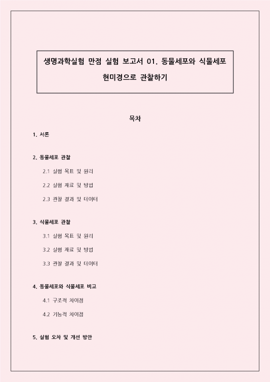 생명과학실험 만점 실험 보고서 01. 동물세포와 식물세포 현미경으로 관찰하기