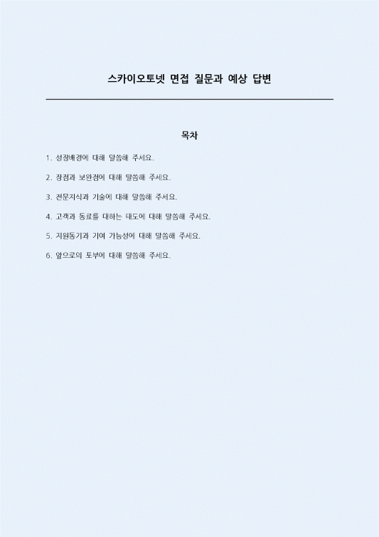 스카이오토넷 면접 질문과 예상 답변