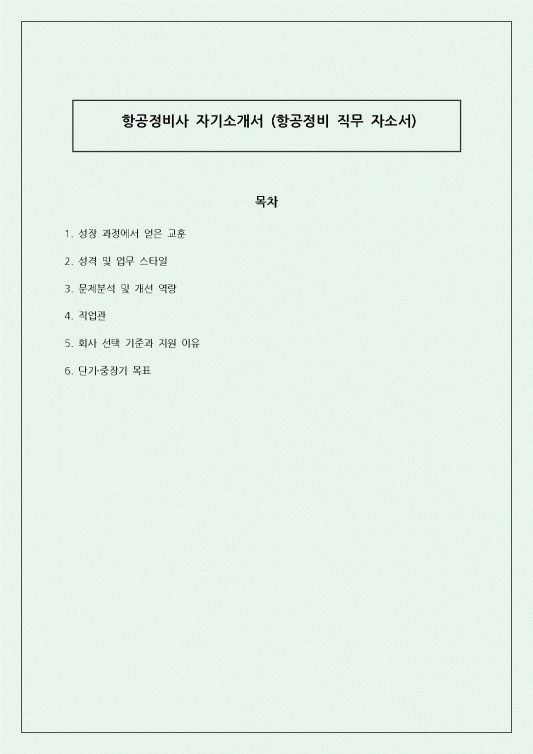 항공정비사 자기소개서 (항공정비 직무 자소서)