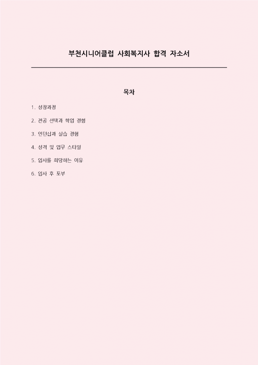 부천시니어클럽 사회복지사 합격 자소서