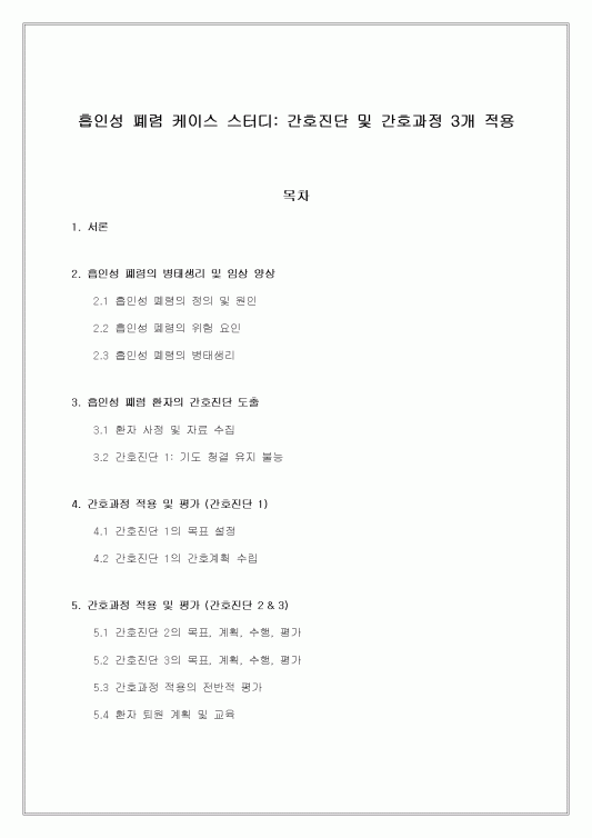 흡인성 폐렴 케이스 스터디: 간호진단 및 간호과정 3개 적용