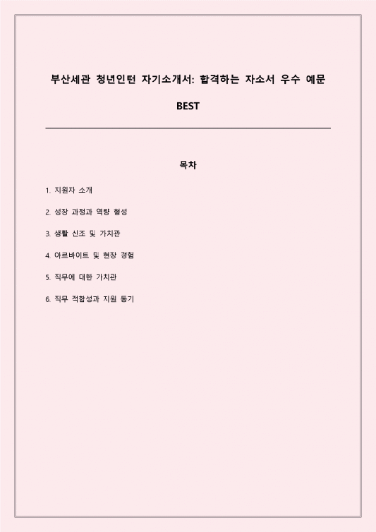 부산세관 청년인턴 자기소개서: 합격하는 자소서 우수 예문 BEST