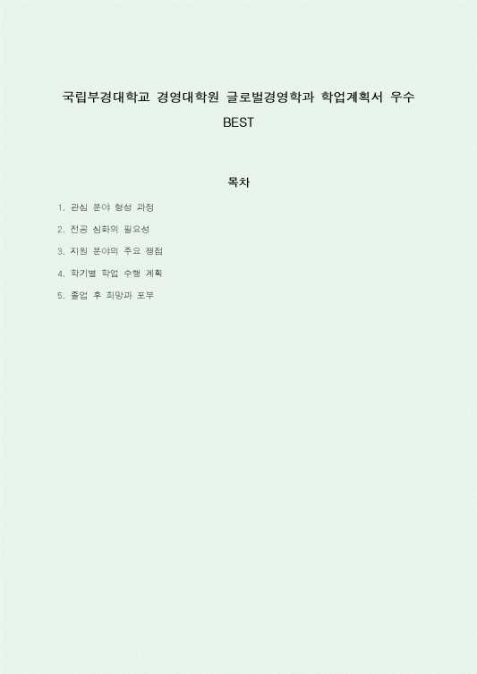 국립부경대학교 경영대학원 글로벌경영학과 학업계획서 우수 BEST