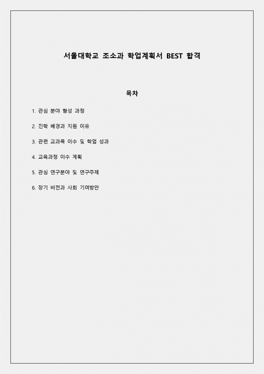 서울대학교 조소과 학업계획서 BEST 합격