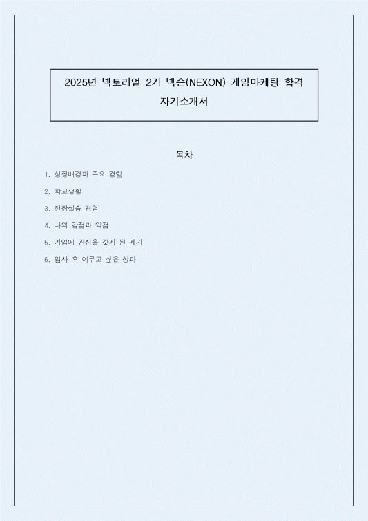 2025년 넥토리얼 2기 넥슨(NEXON) 게임마케팅 합격 자기소개서