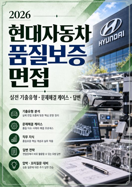 2026 현대자동차 품질보증 면접기출 답변) 문제해결,직무지식,경험·상황,종합면접,품질상식 86선+추가질문86세트
