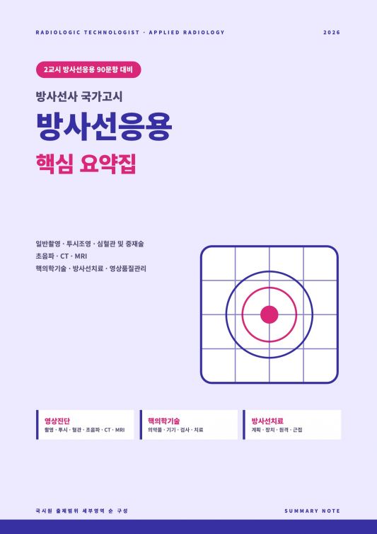 방사선사 국가고시 방사선응용 핵심 요약 60쪽 (촬영법+CT+MRI+핵의학+방사선치료)