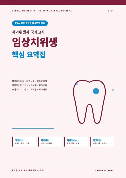 치과위생사 국가고시 임상치위생 핵심 요약 57쪽 (예방치과+치면세마+치과방사선+임상치과지원)